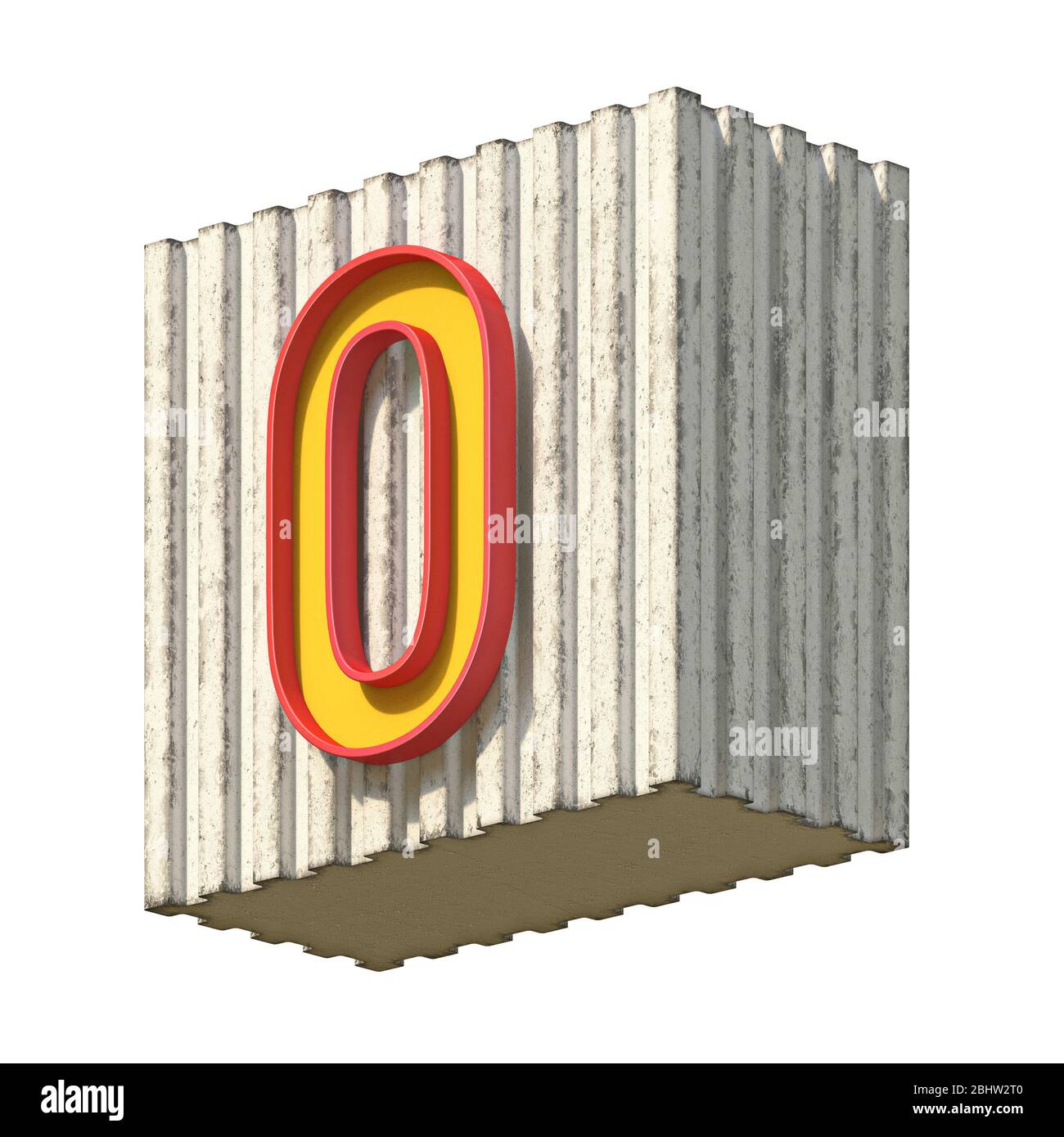 Vintage concrete red yellow Number 0 3D render illustration isolated on ...
