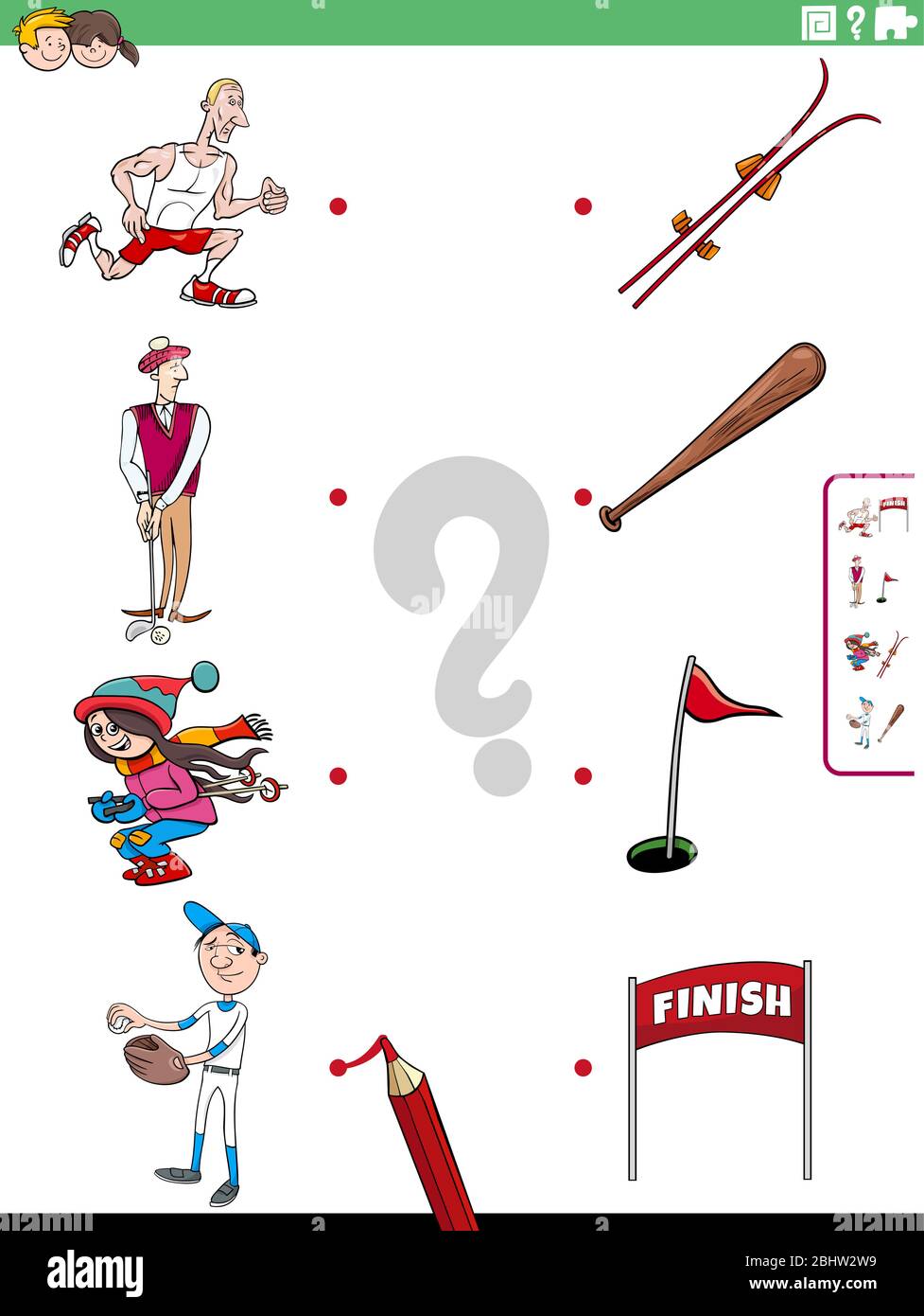 Cartoon Illustration of Educational Matching Game for Children with ...