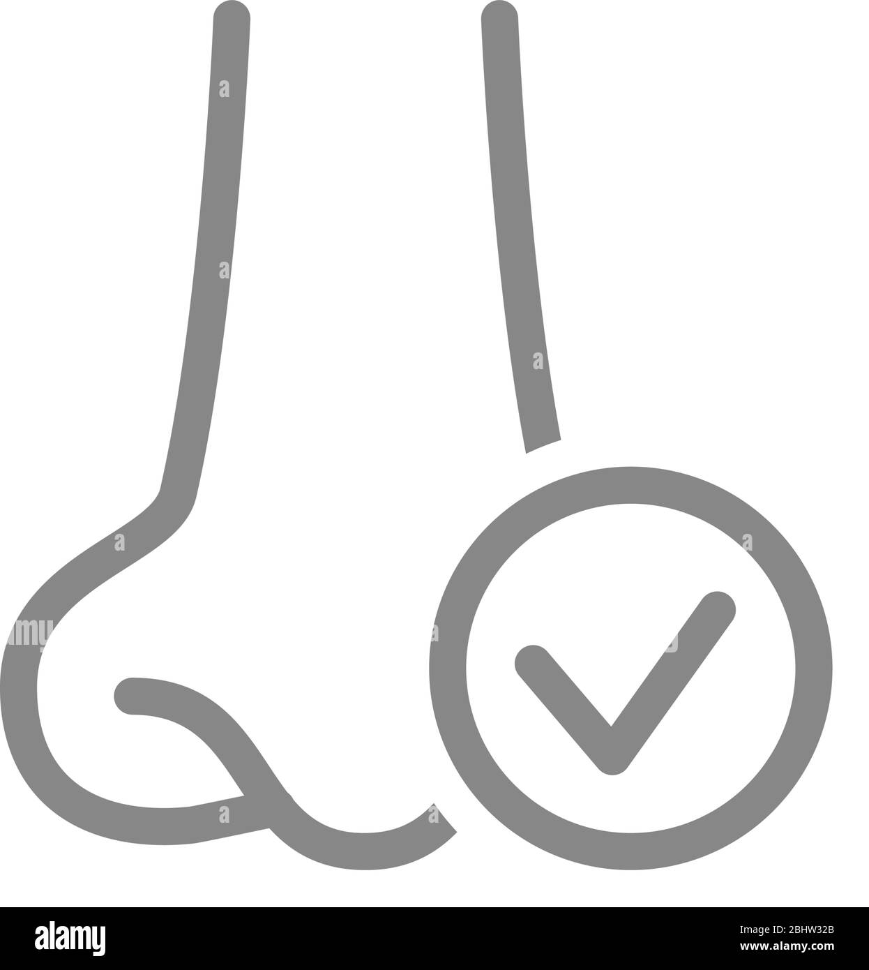 Human nose with tick checkmark line icon. Healthy organ of smell ...