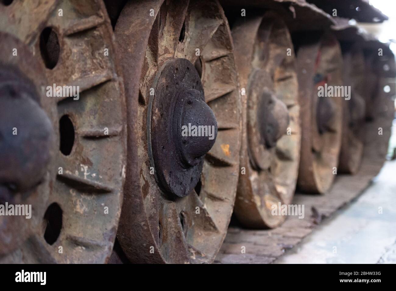 Military equipment of the second world war. Tracks of a tank that was ...