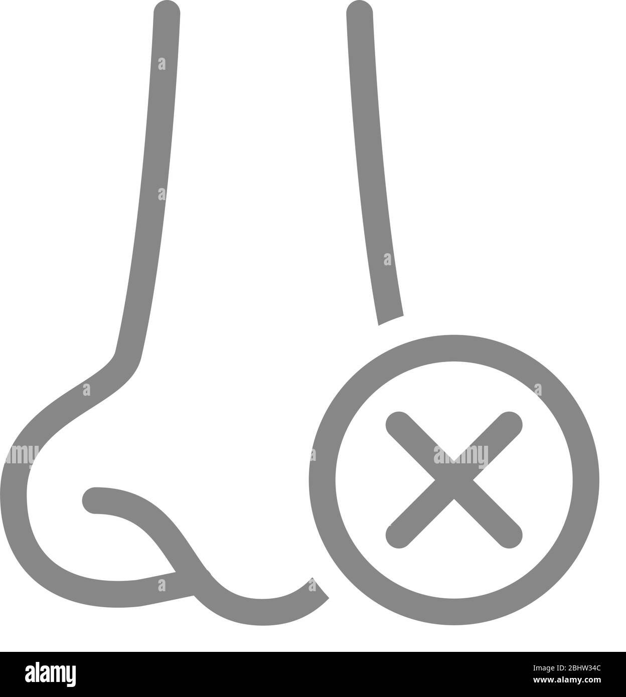 Human nose with cross checkmark line icon. Disease of paranasal sinuses ...