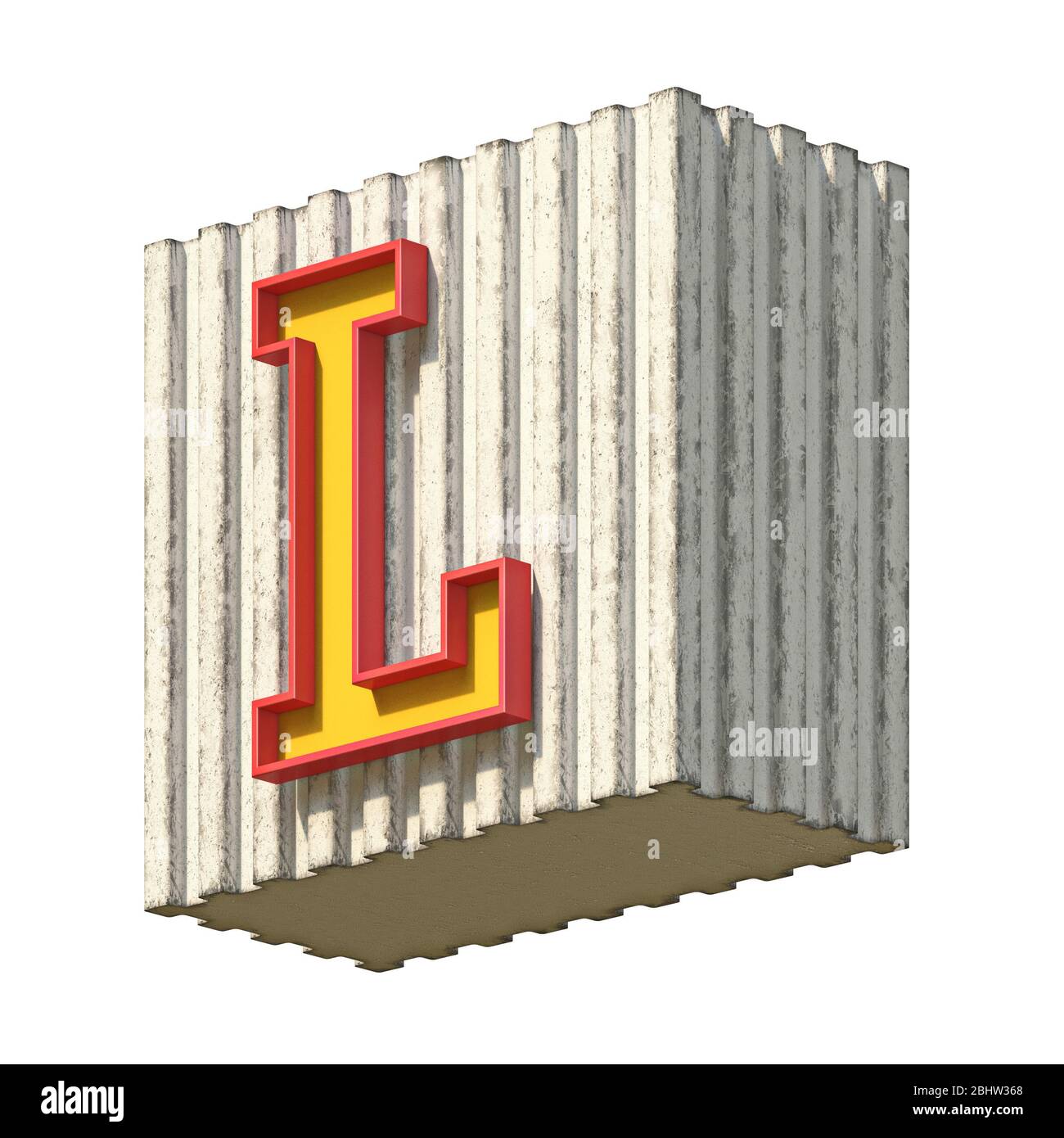 Vintage concrete red yellow font Letter L 3D render illustration ...