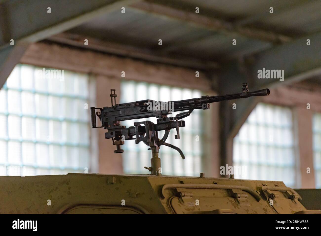 Military equipment of the second world war. Machine gun on the roof of ...
