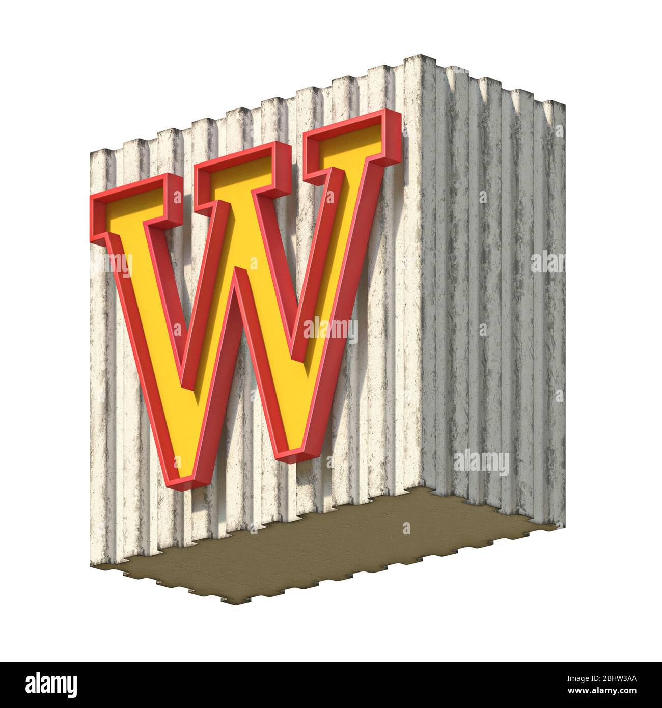 Vintage concrete red yellow font Letter W 3D render illustration ...