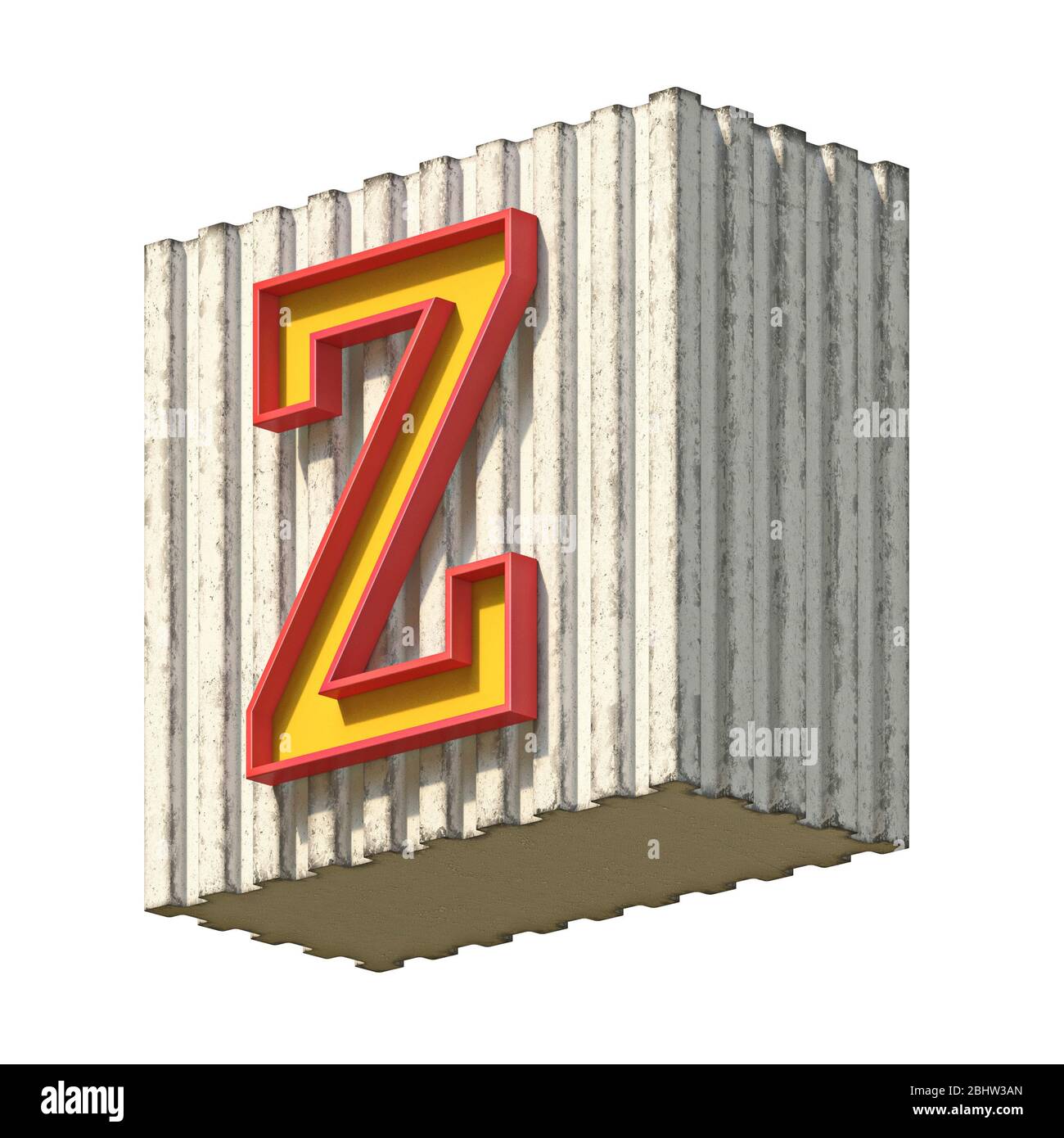 Vintage concrete red yellow font Letter Z 3D render illustration ...