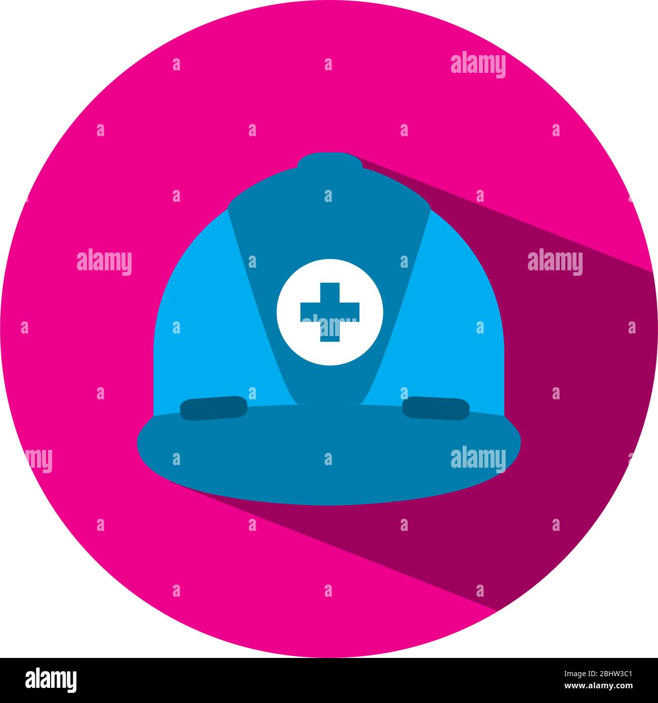 blue safety helmet with medical cross icon over white background, block ...