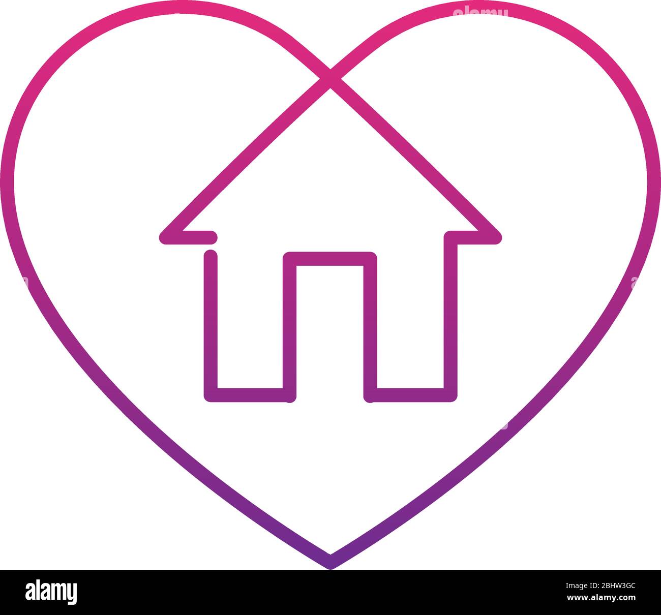 stay home concept, heart with house icon over white background ...