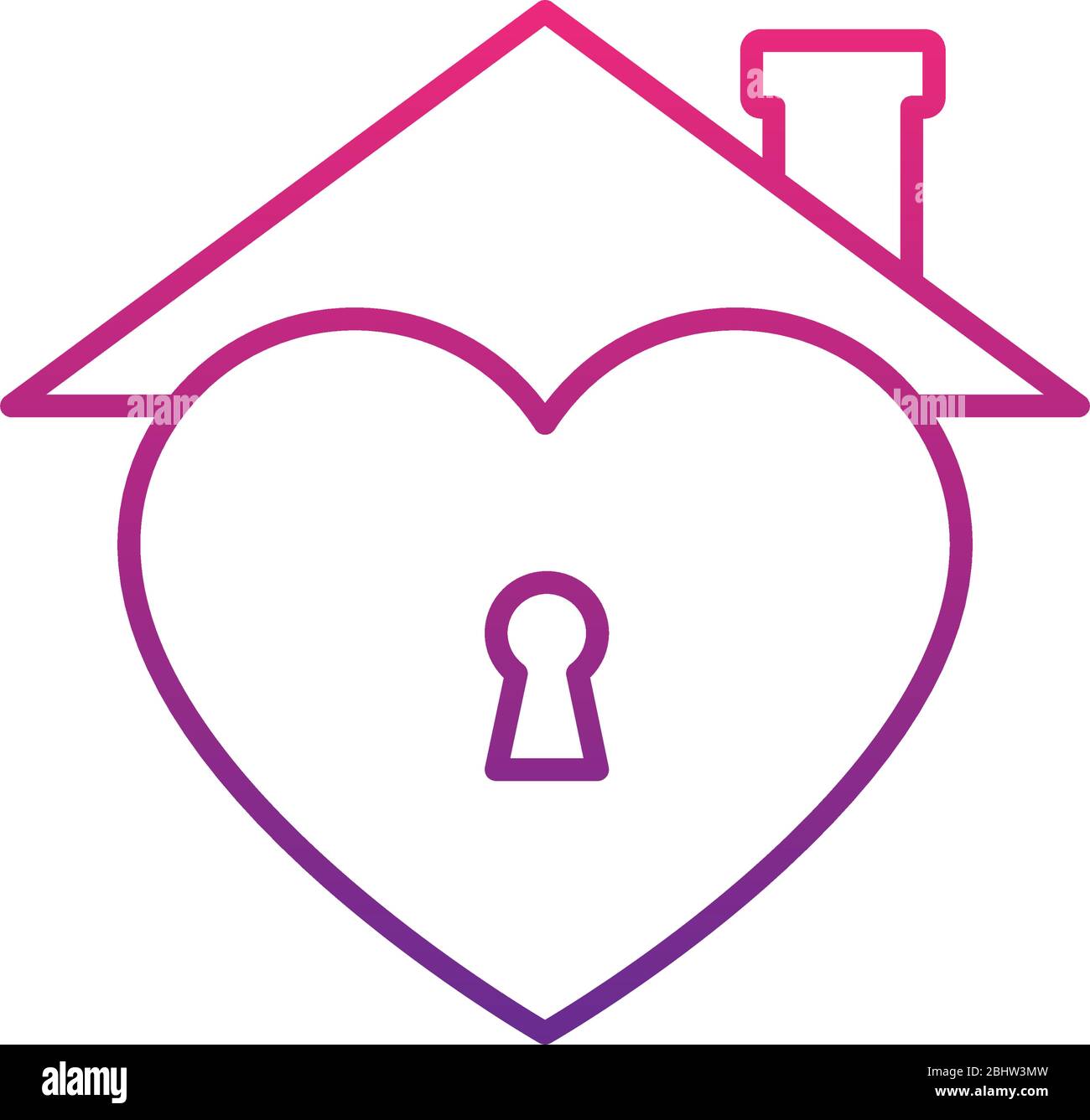 stay home concept, heart and house roof icon over white background ...