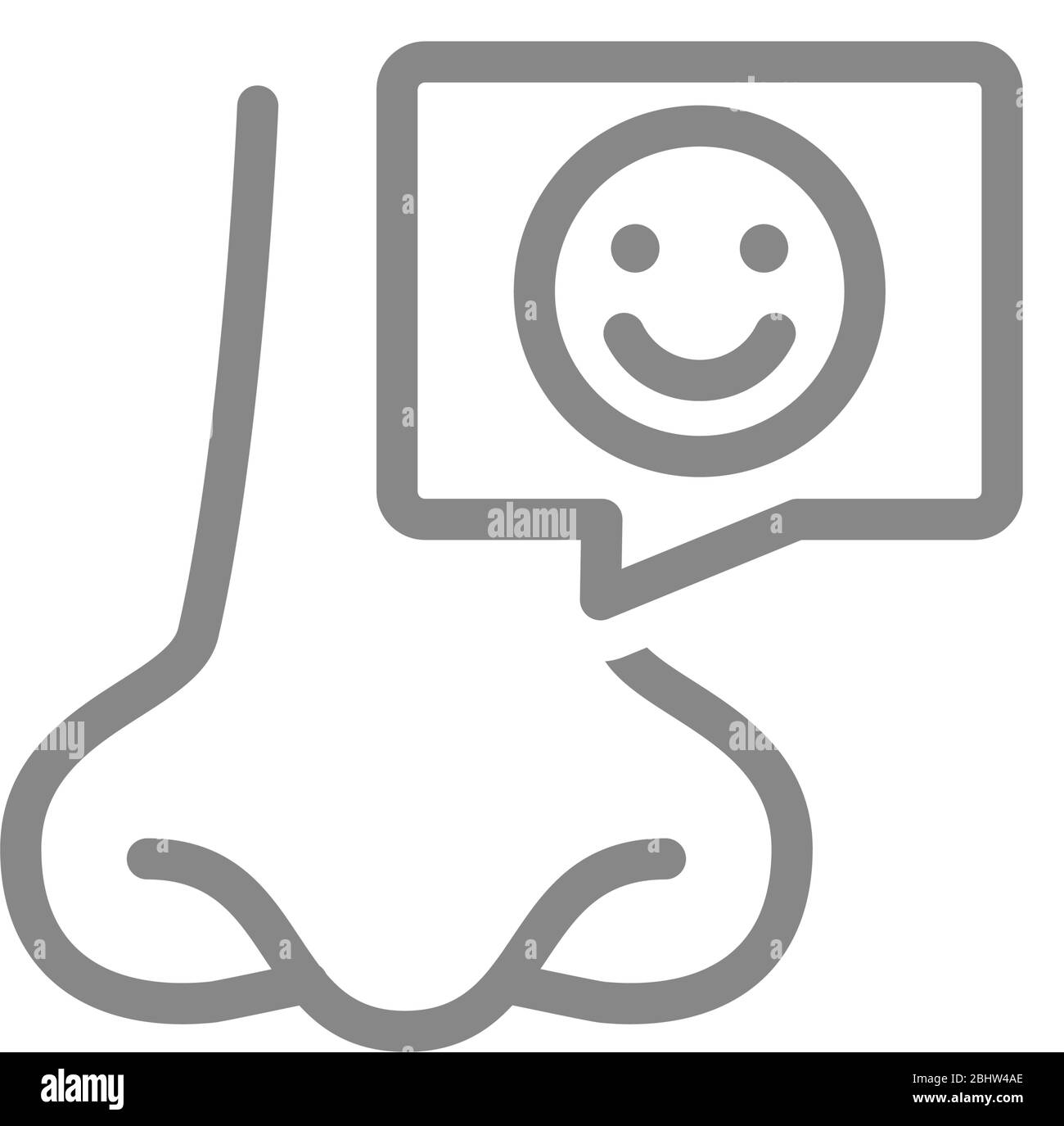 Nose with happy face in speech bubble line icon. Healthy olfactory ...