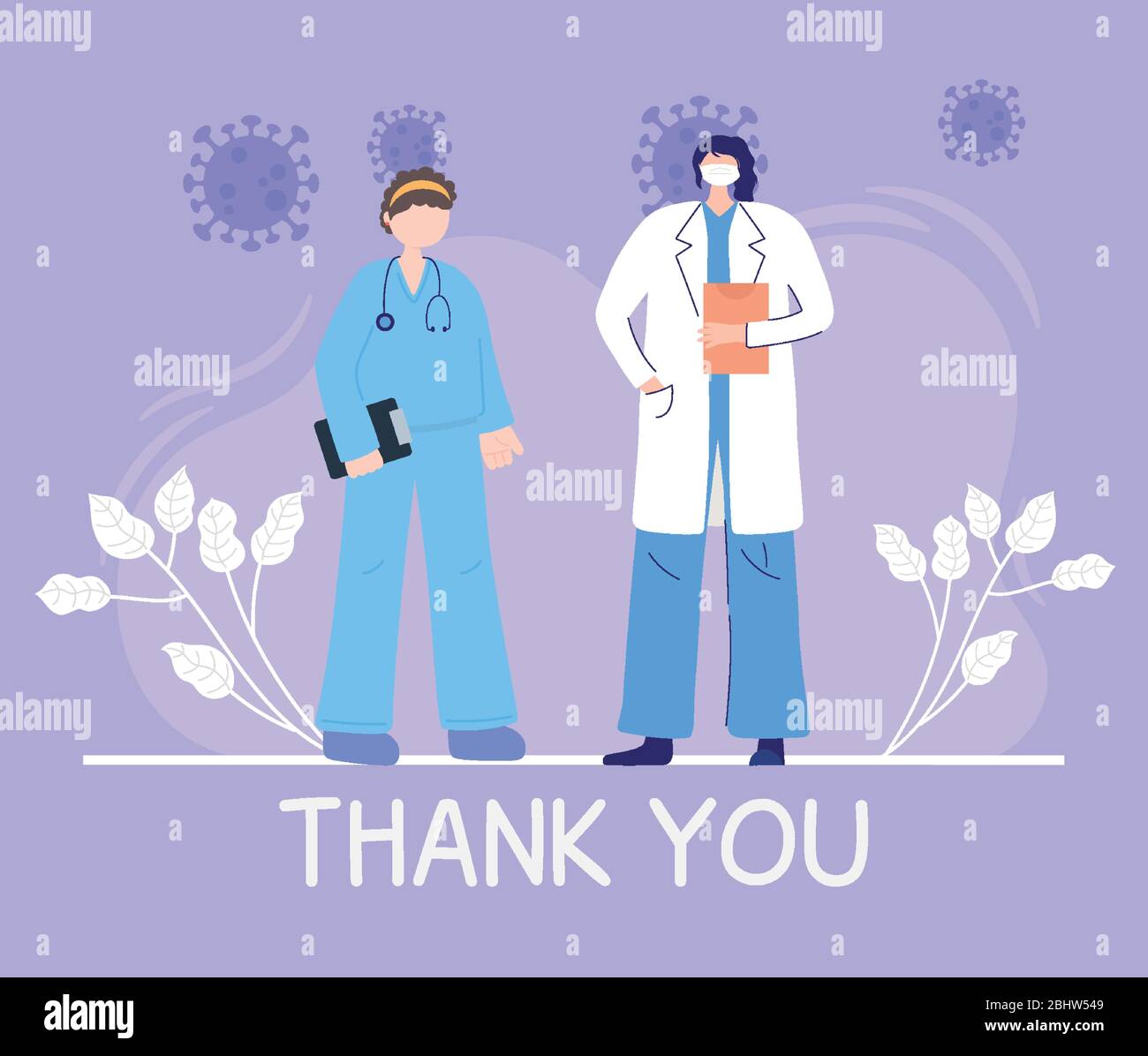 thanks, doctors, nurses, female physician and nurse with mask and ...