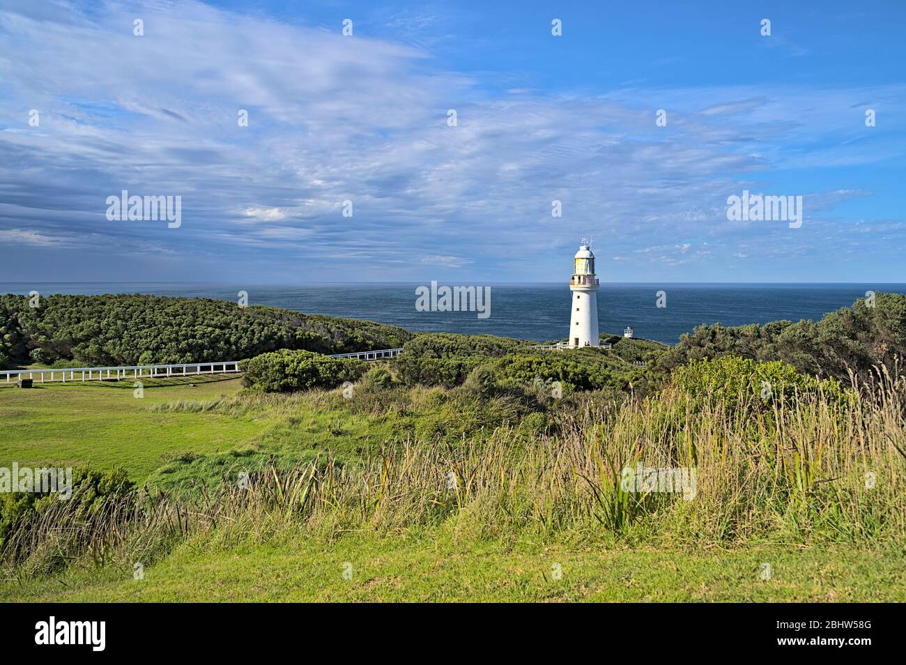 Cape Otway Lighthouse with the sea behind Stock Photo - Alamy
