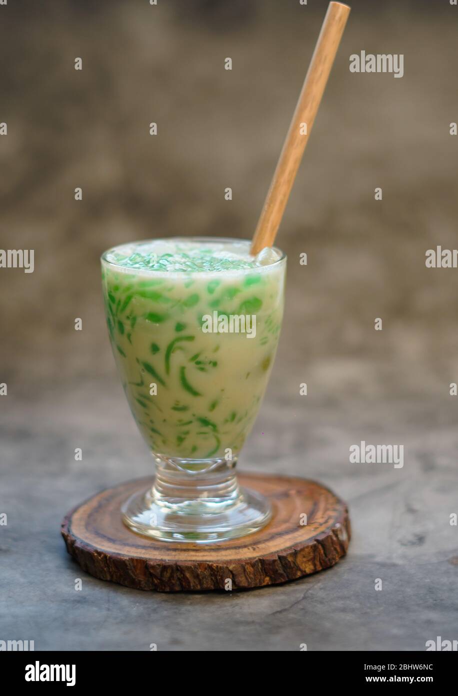 Es Cendol. Indonesian iced dessert of rice flour and pandanus jelly ...