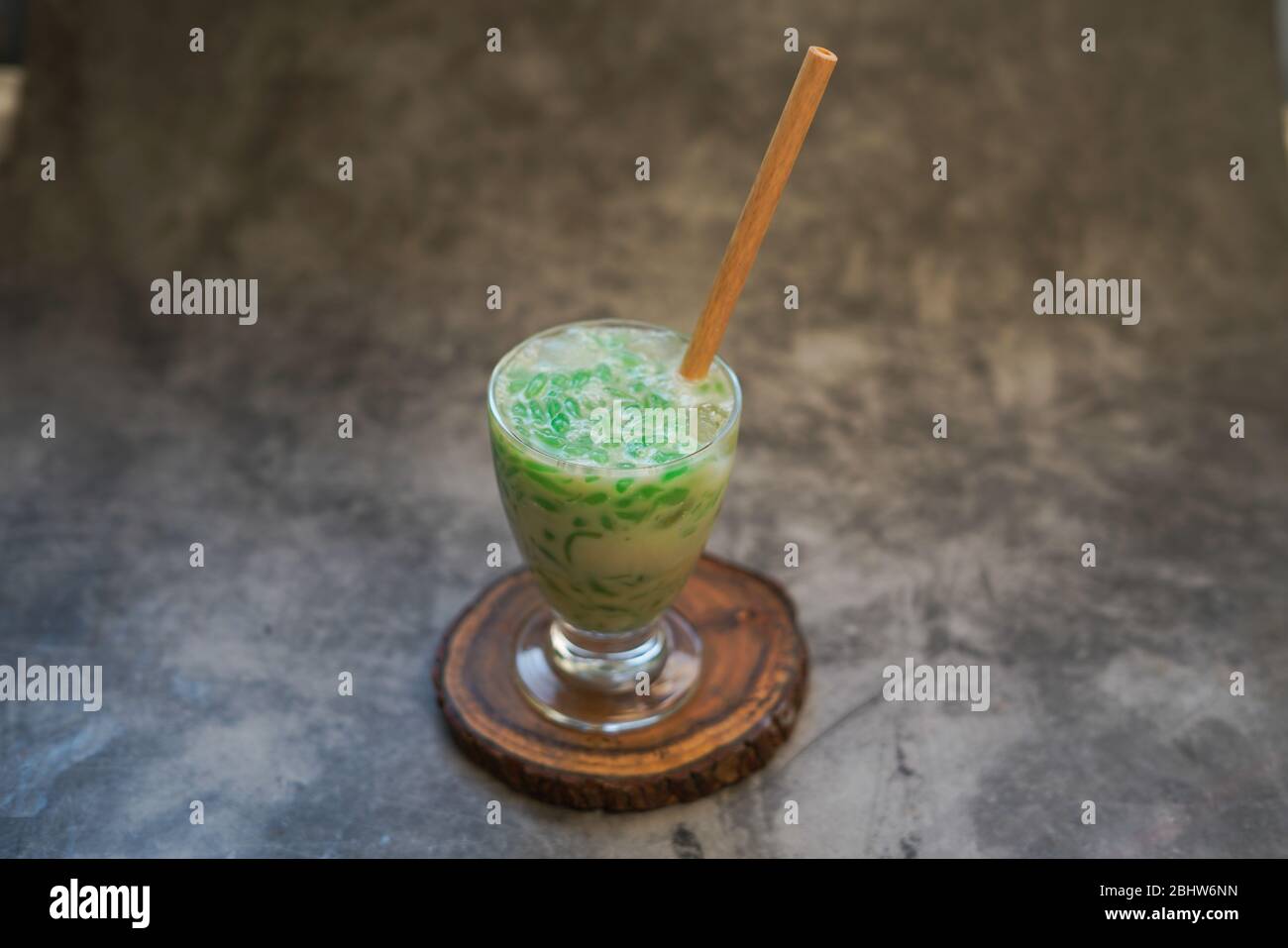 Es Cendol. Indonesian iced dessert of rice flour and pandanus jelly ...