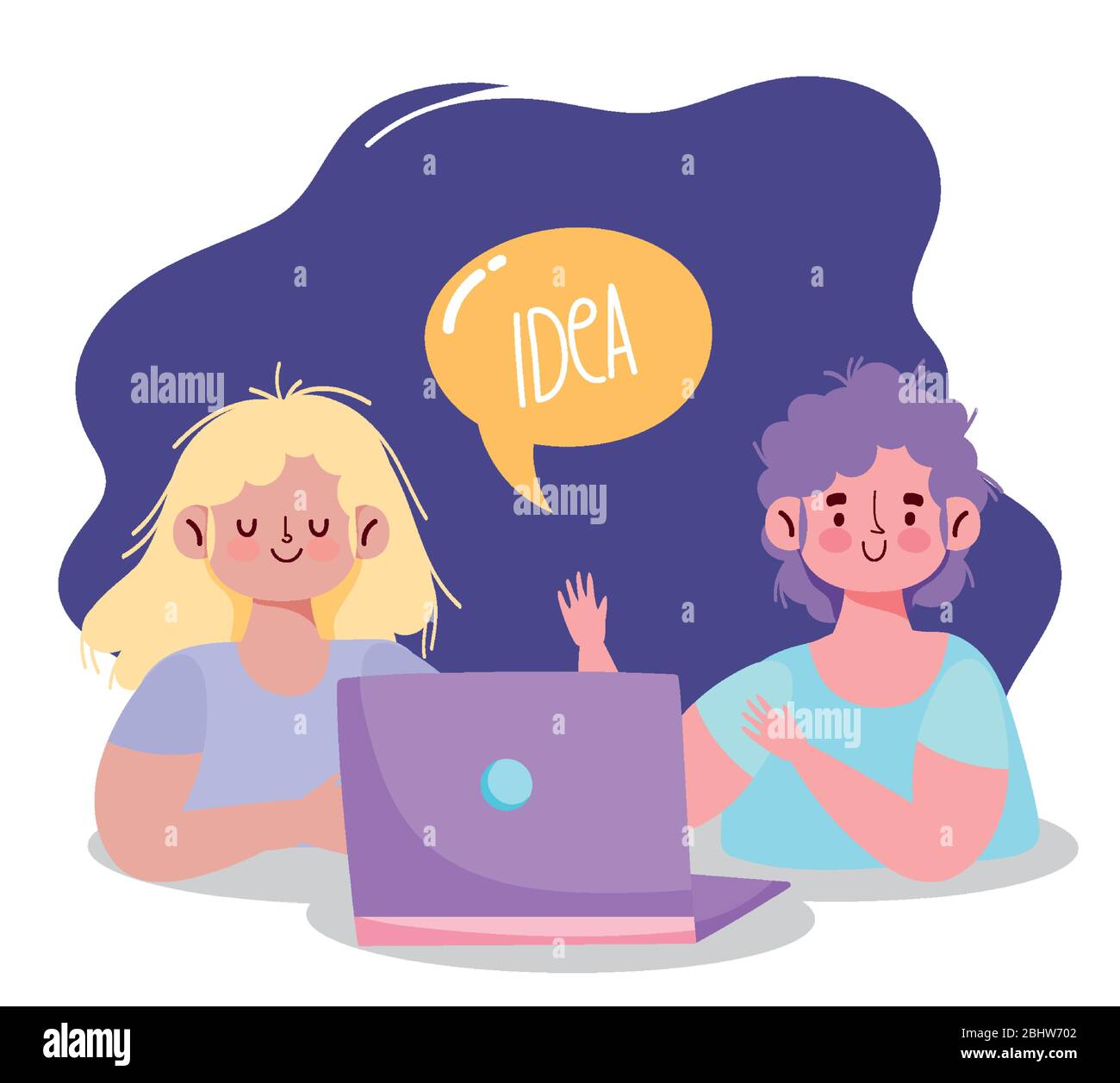 people communication and technology, boy and girl with laptop computer ...