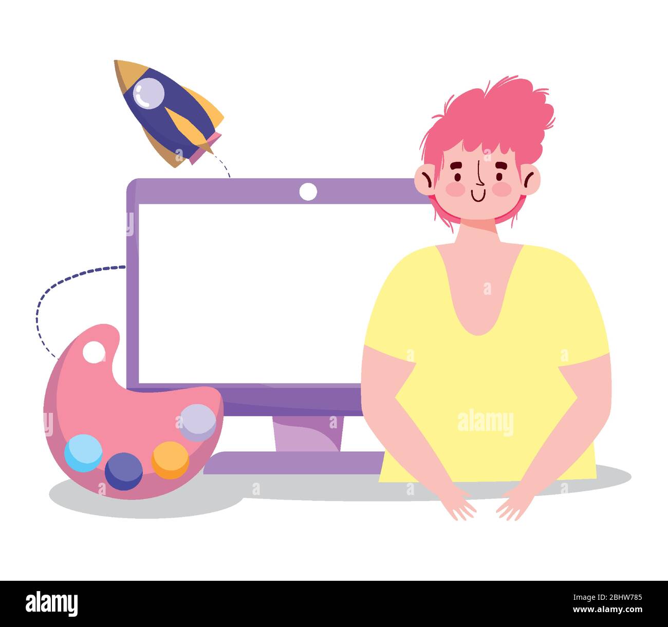 people communication and technology, boy with computer idea innovation ...