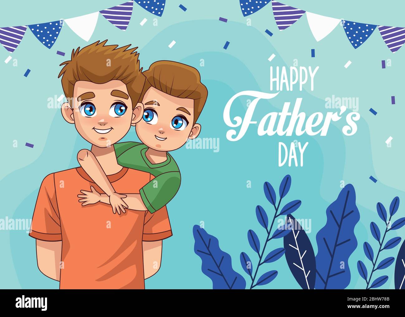 Fathers Day Card With Dad Carrying Son And Garlands Stock Vector Image Fathers Day Card With Dad Carrying Son And Garlands Stock Vector Image