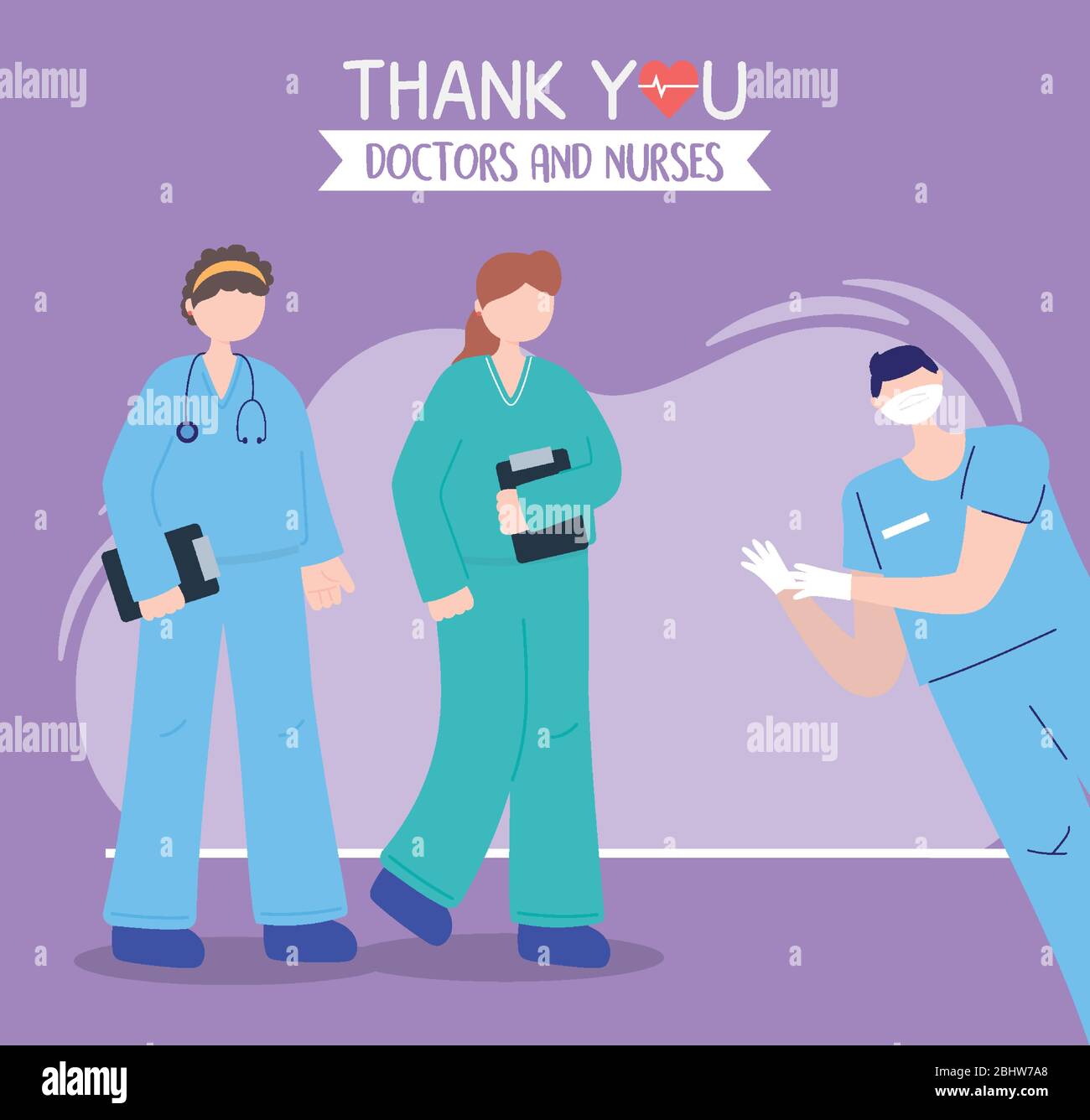 thanks, doctors, nurses, female and male nurses with medical reports ...