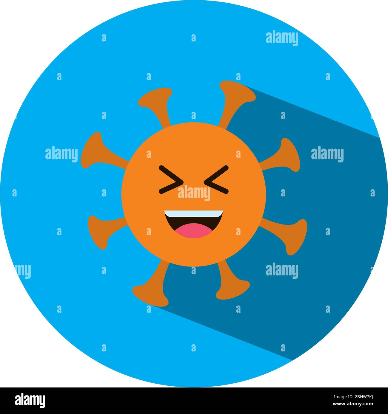 coronavirus emoji laughing over white background, block style, vector ...