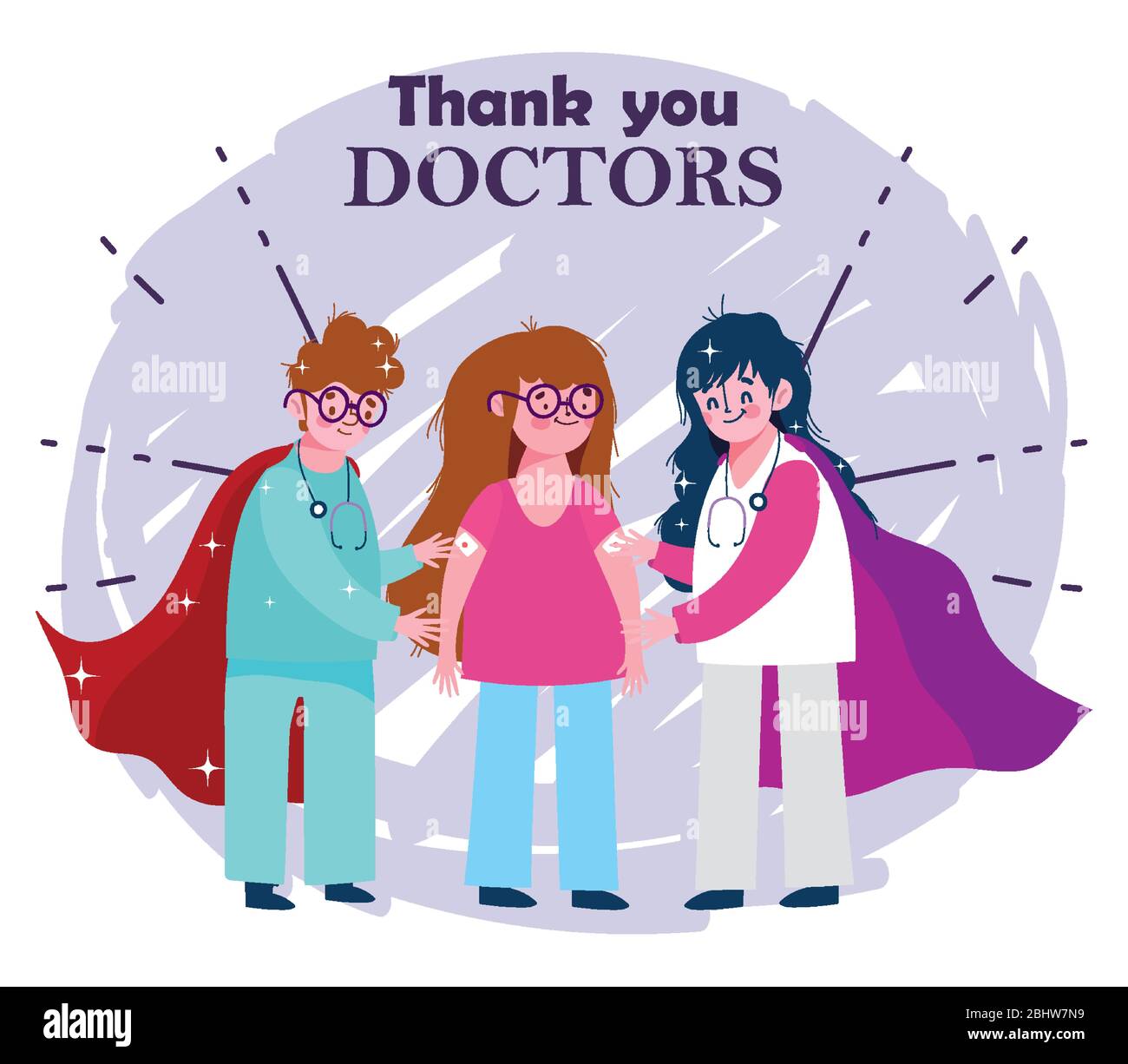 thanks you doctors, female physician and nurse with girl vaccine ...