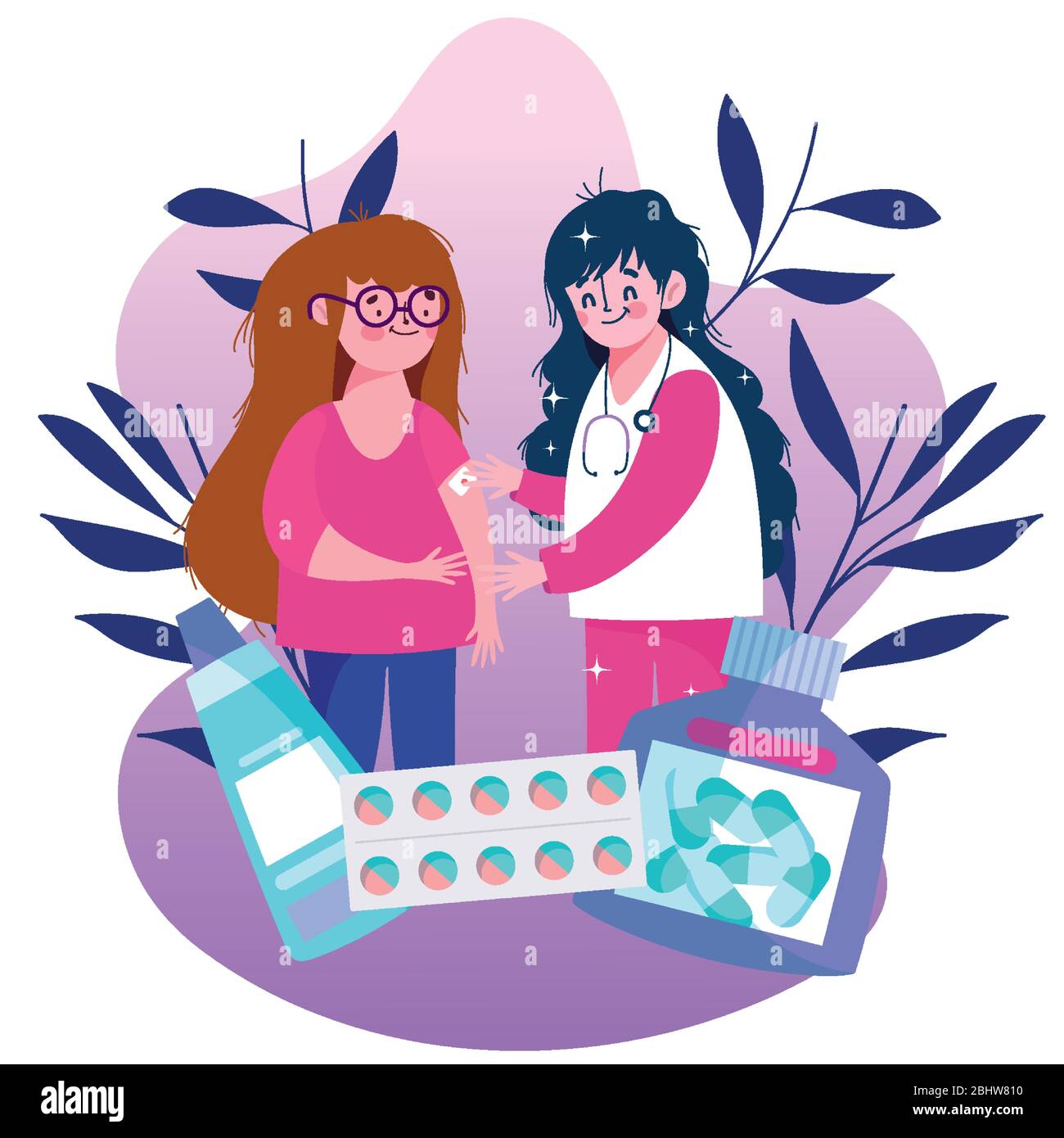 thanks you doctors, female nurse and girl with band aid and ...