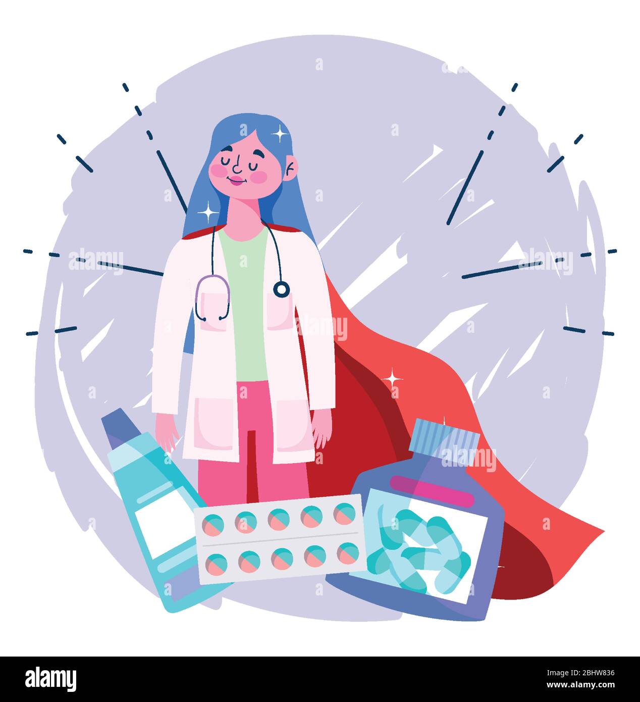 thanks you doctors, female physician with cape hero character and ...