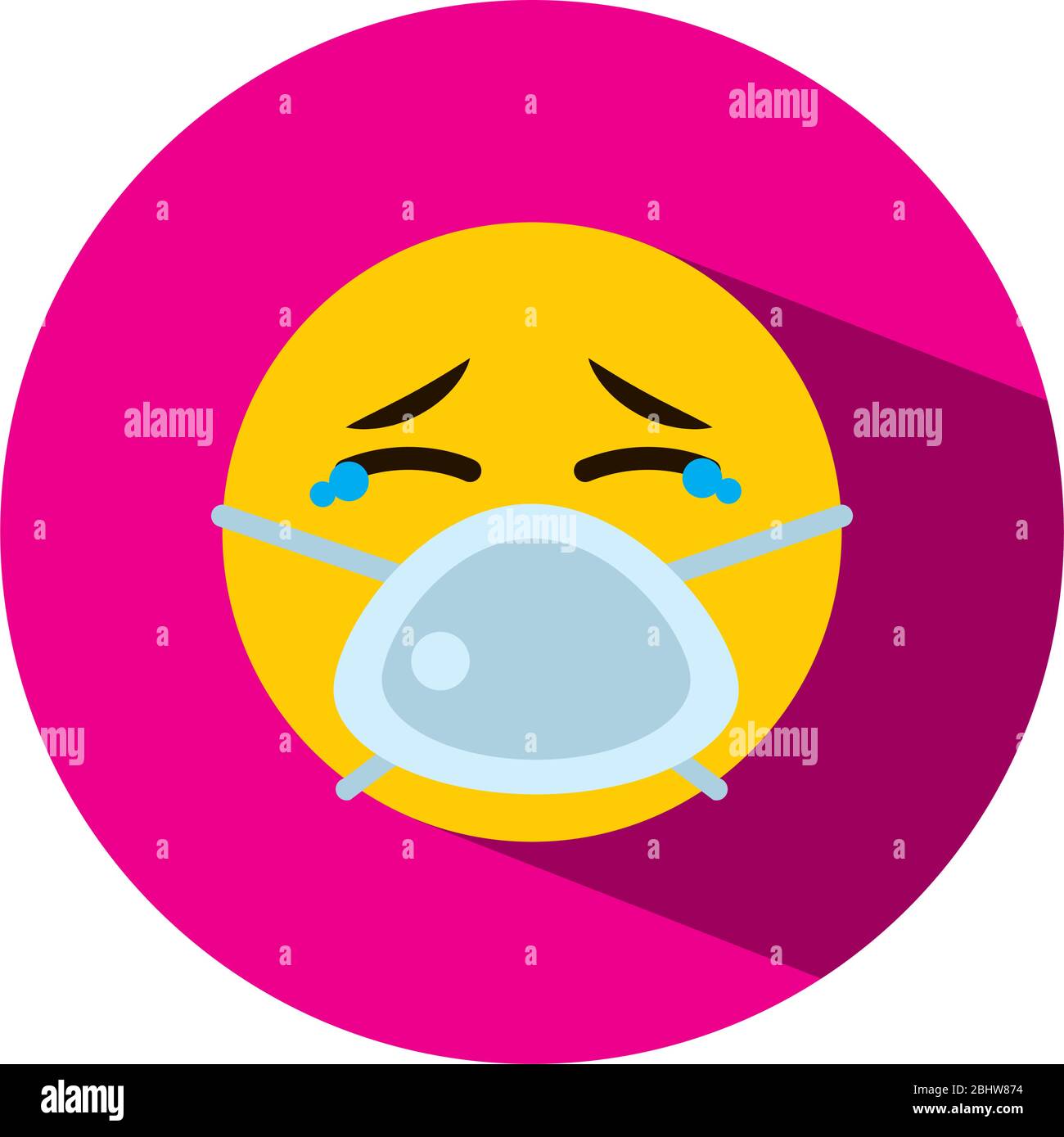 Emoji coronavirus concept, sad emojiwearing mouth mask icon over white ...