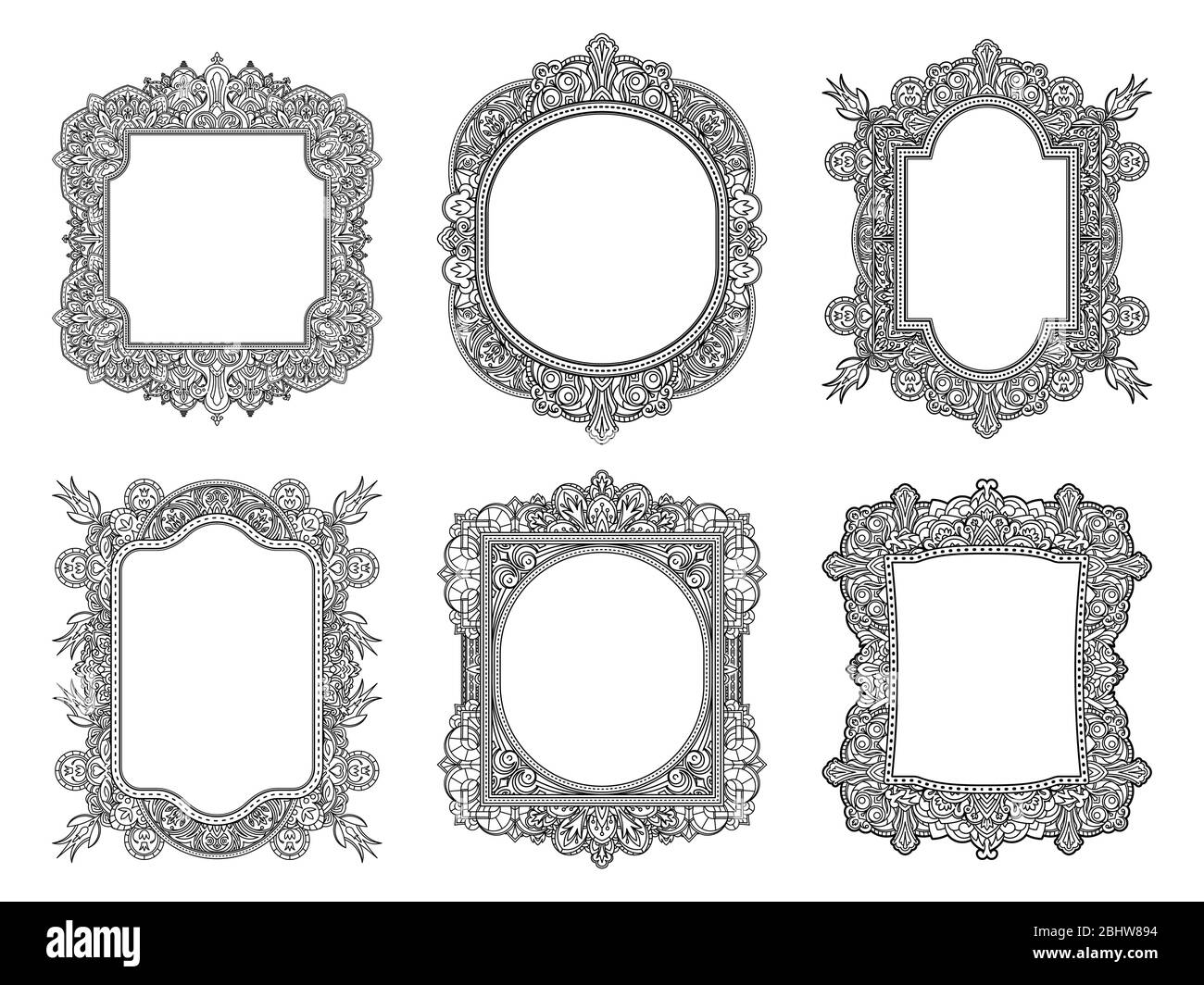 Set of ethnic template frames for design wedding invitations and ...