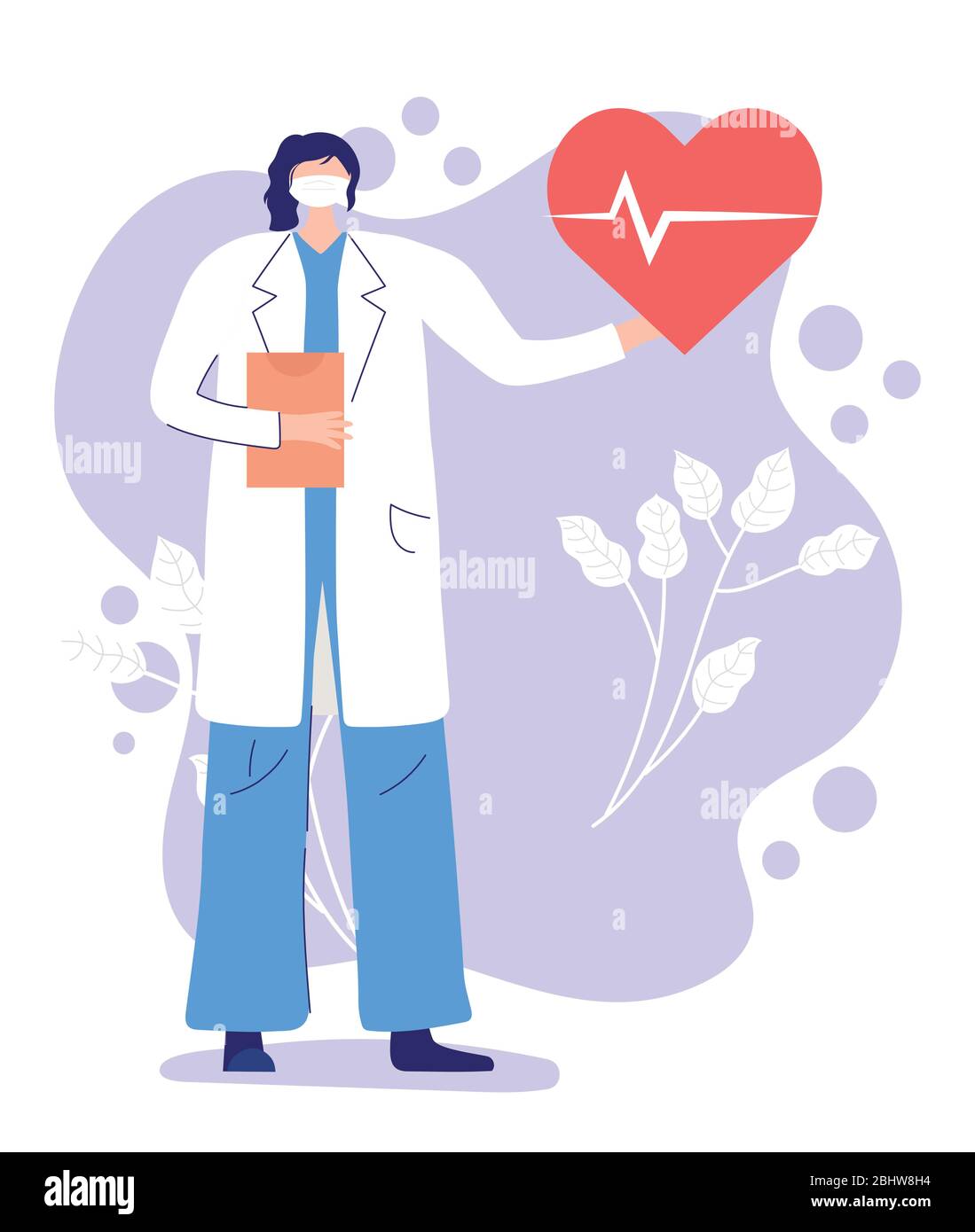 thanks, doctors, nurses, female physician with mask and heartbeat ...