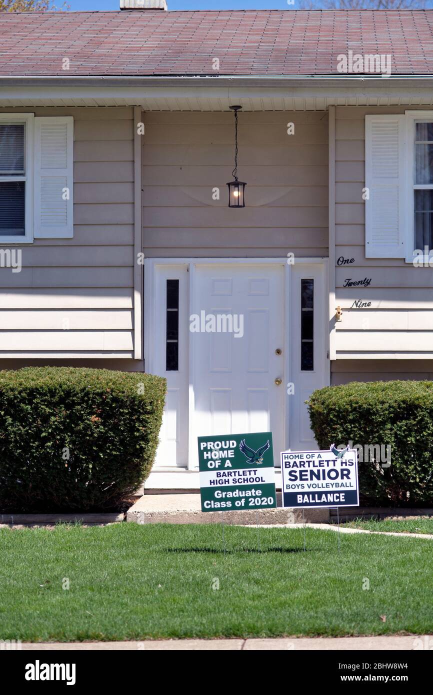 South Elgin, Illinois, USA. Pawn signs recognizing a high school ...