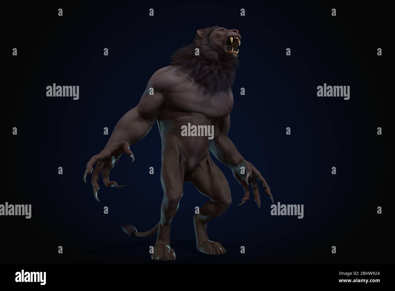 Fantasy character Humanoid Lion in epic pose - 3D render on black ...