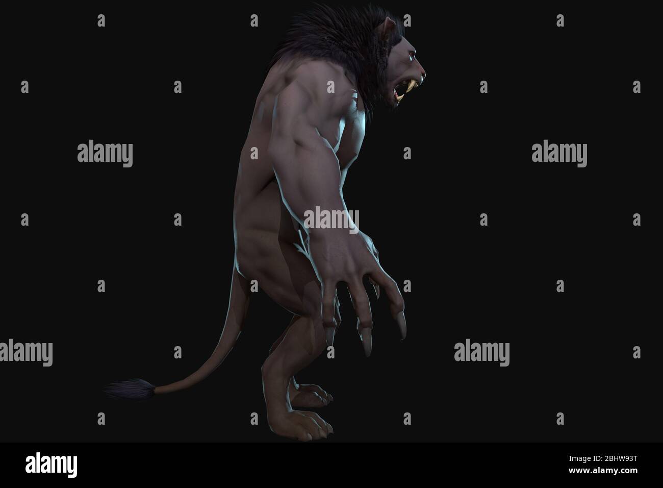 Fantasy character Humanoid Lion in epic pose - 3D render on black ...