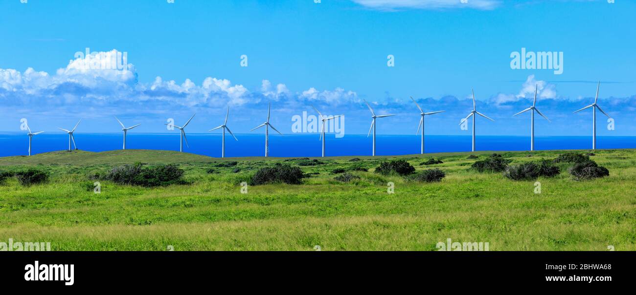 Panorama of wind turbines at South Point, Hawaii Island Stock Photo - Alamy
