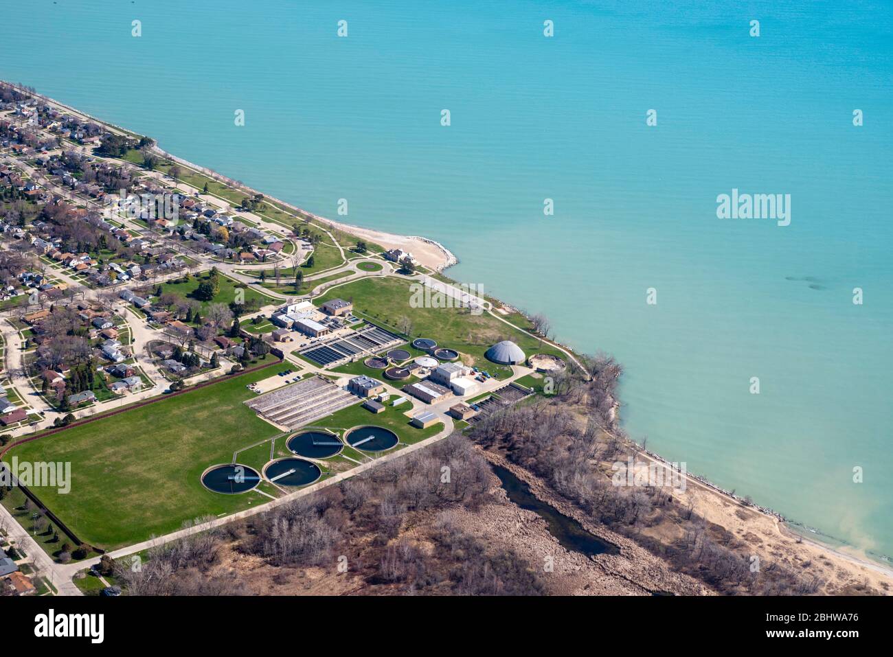 Aerial view of Kenosha, Wisconsin on a sunny April day Stock Photo - Alamy
