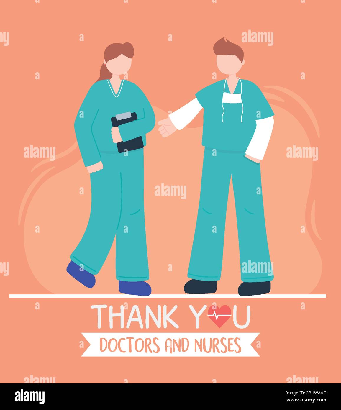 thanks, doctors, nurses, male and female nurses with uniform characters ...