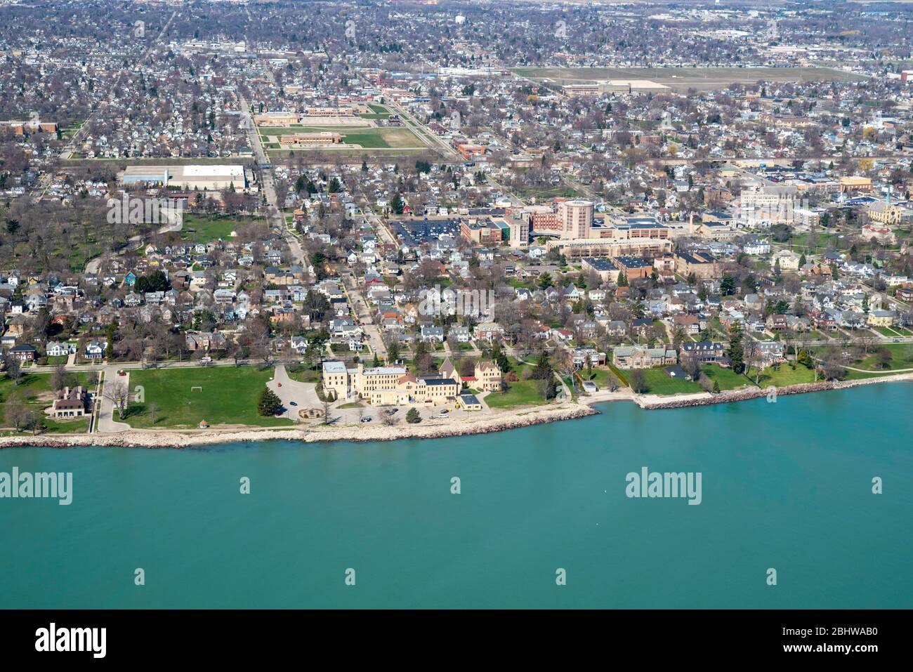 Aerial view of Kenosha, Wisconsin on a sunny April day Stock Photo - Alamy