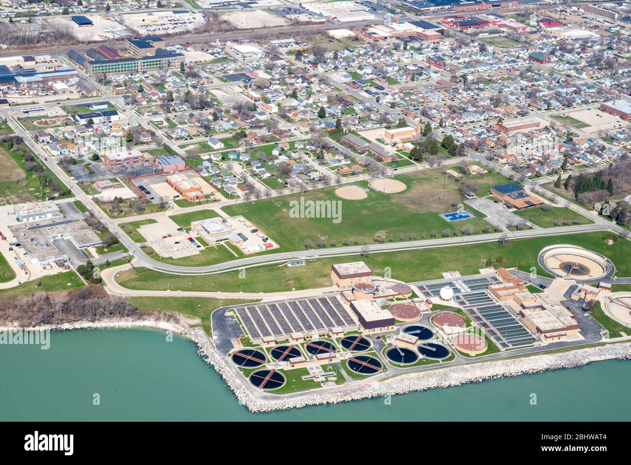Aerial view of Racine, Wisconsin on a sunny April day Stock Photo - Alamy