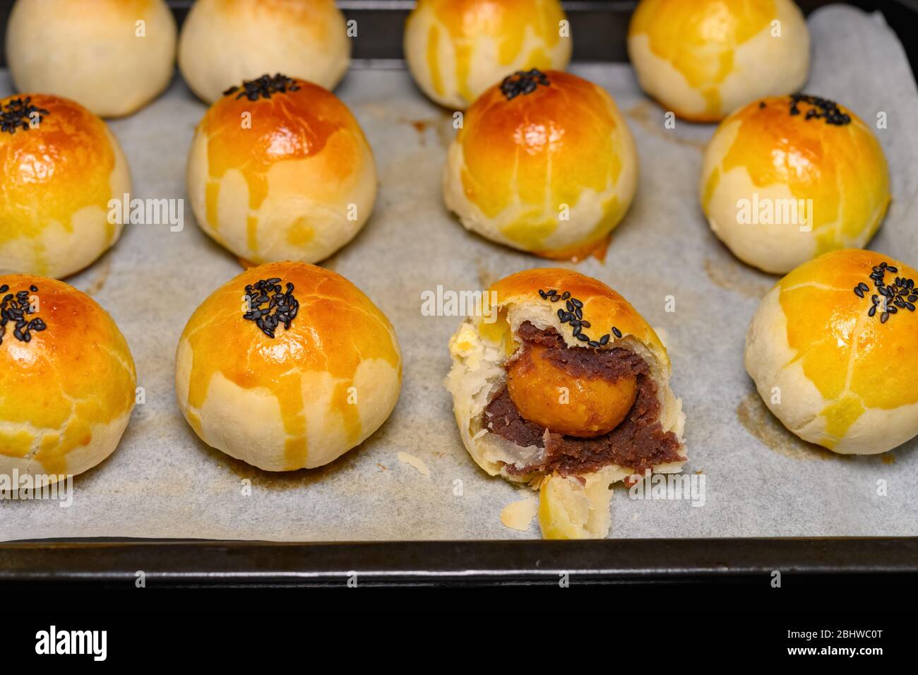 fresh homemade traditional chinese snack of preserved egg cakes with ...