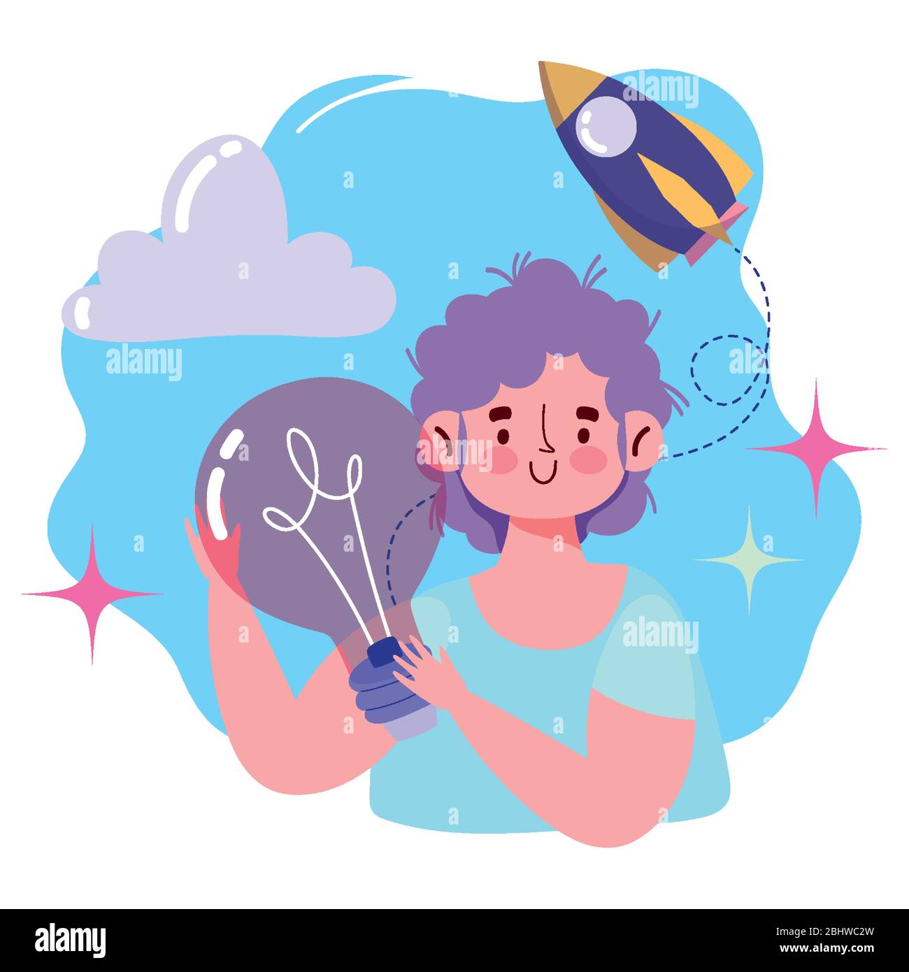people communication and technology, boy with light bulb idea cartoon ...