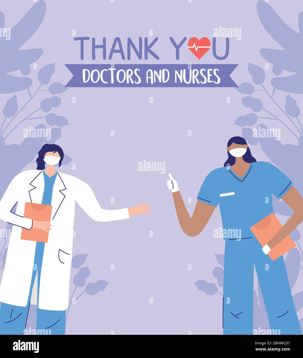 thanks, doctors, nurses, physician and nurse with masks and clipboard ...