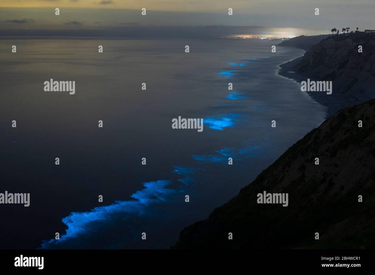 San Diego, California, USA. 26th Apr, 2020. Blue waves, illuminated by ...