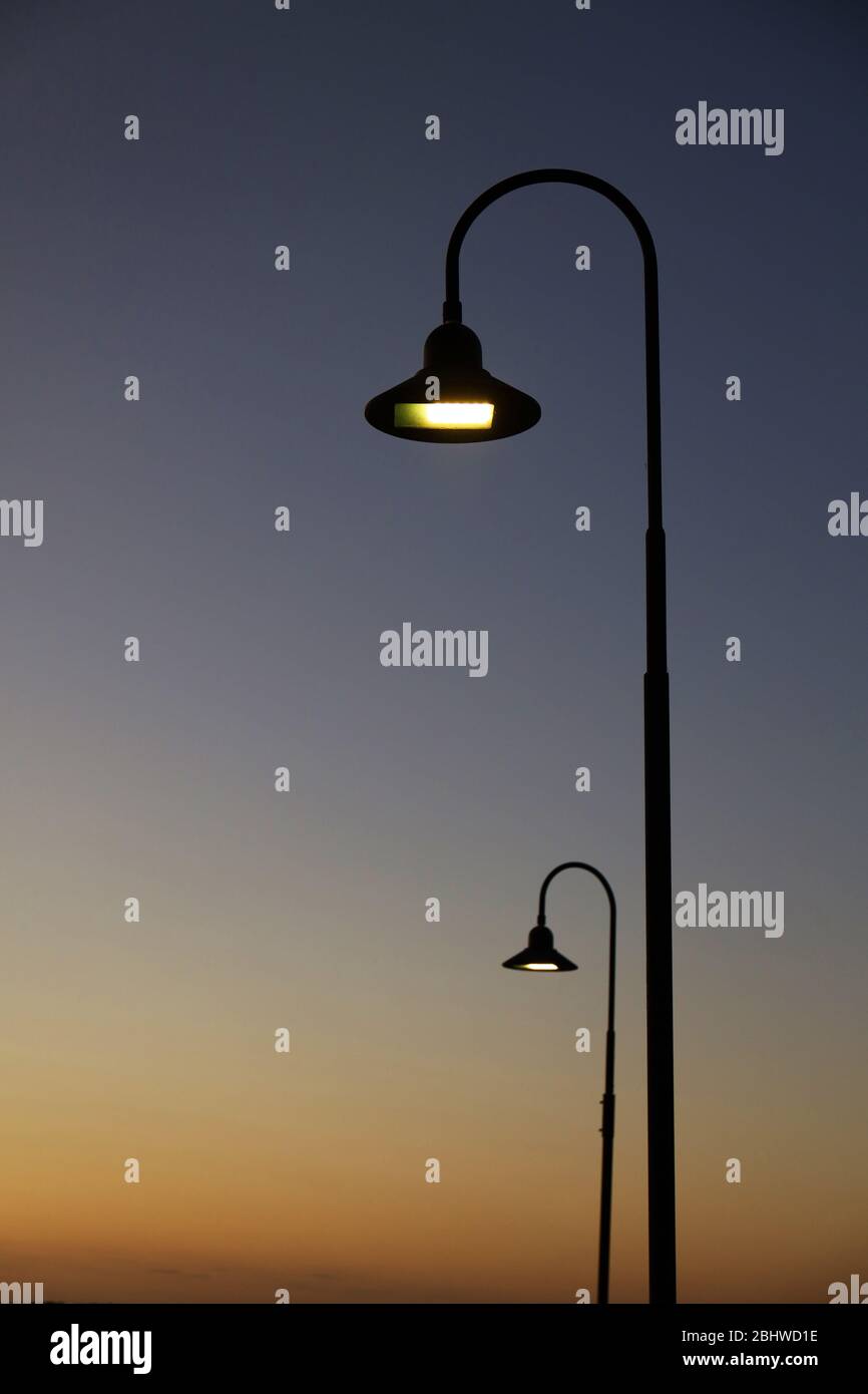 Nature: A set of nice light poles shot in vivid color, just as the dawn ...
