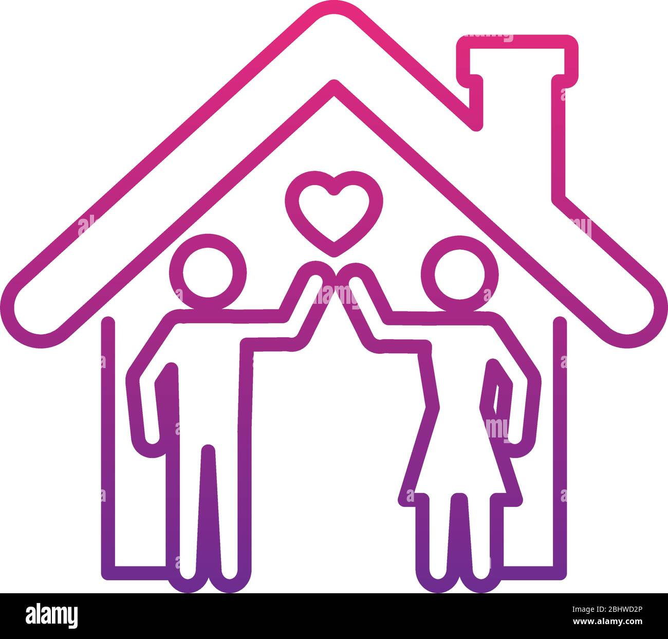 stay home concept, house and pictogram couple icon over white ...