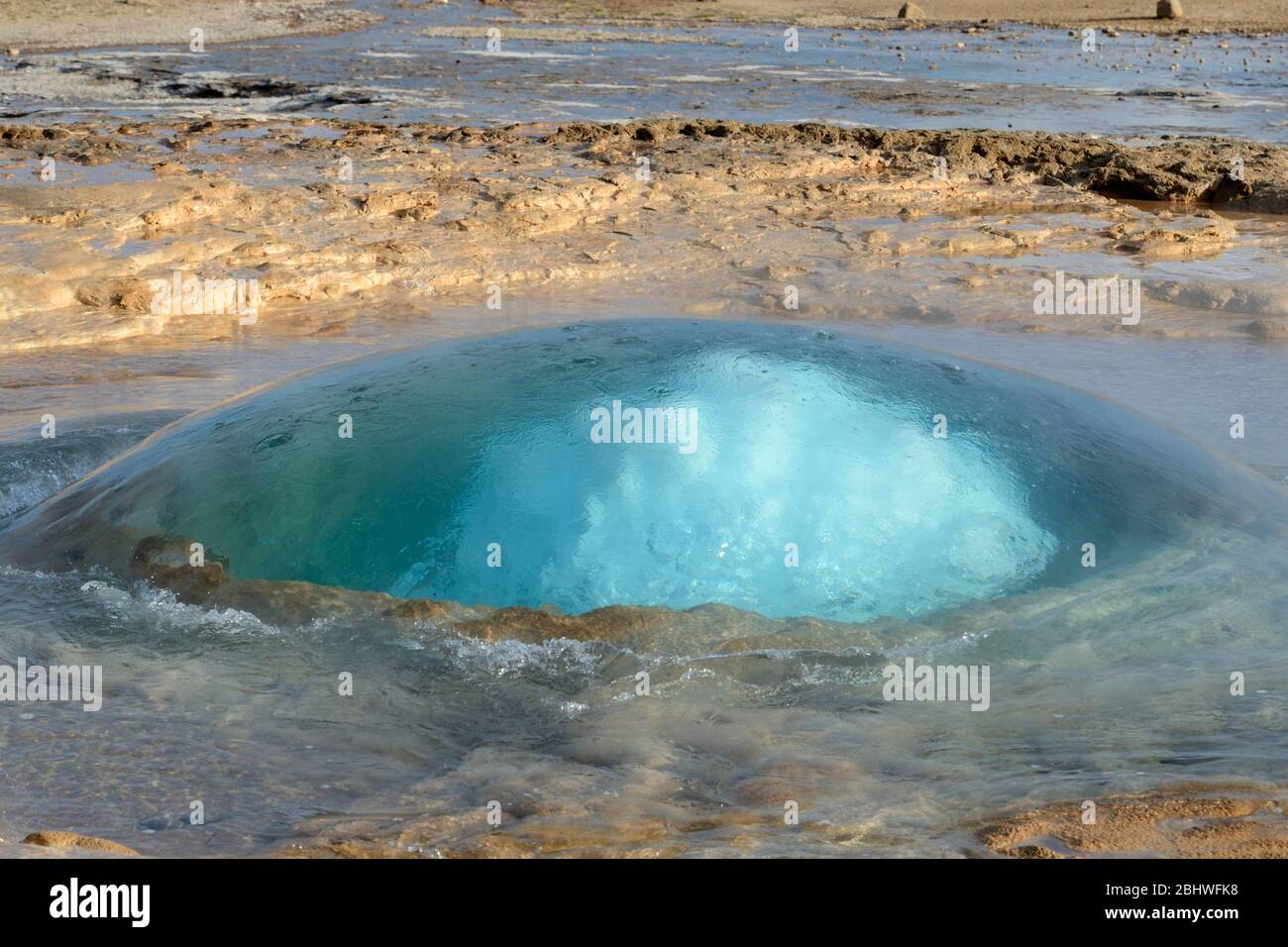 Water bubble in front of the eruption, Geyser Strokkur, Haukadalur ...