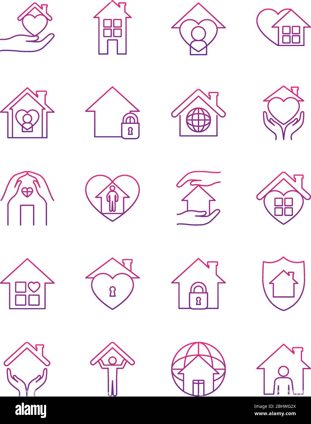 hands and stay home icon set over white background, gradient style ...