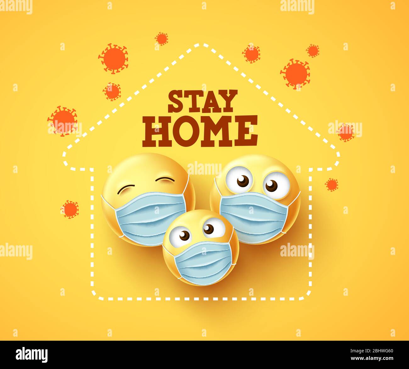 Stay home smiley emoji with face mask vector design. Emoji or emoticon ...