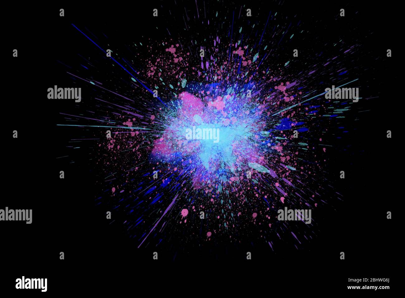 Freeze motion of colorful powder exploding, isolated on black, dark ...