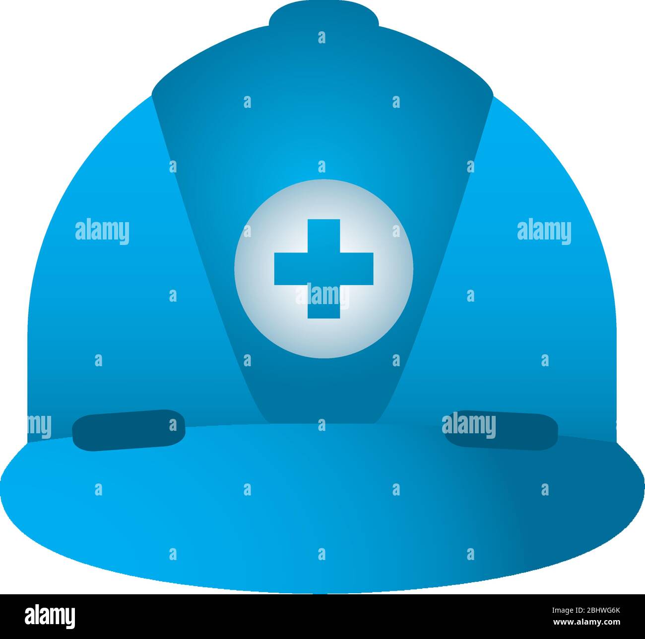 blue safety helmet with medical cross icon over white background ...