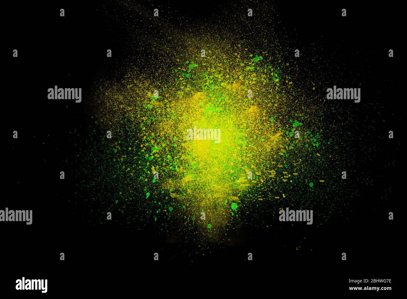Freeze motion of colorful powder exploding, isolated on black, dark ...