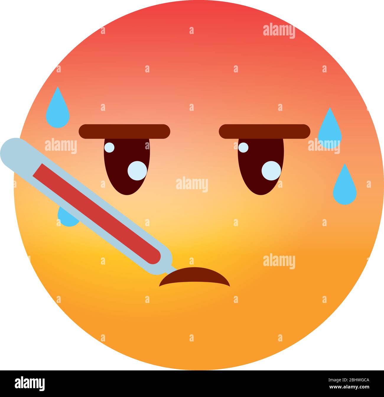 Emoji coronavirus concept, thermometer emeji with fever over white ...
