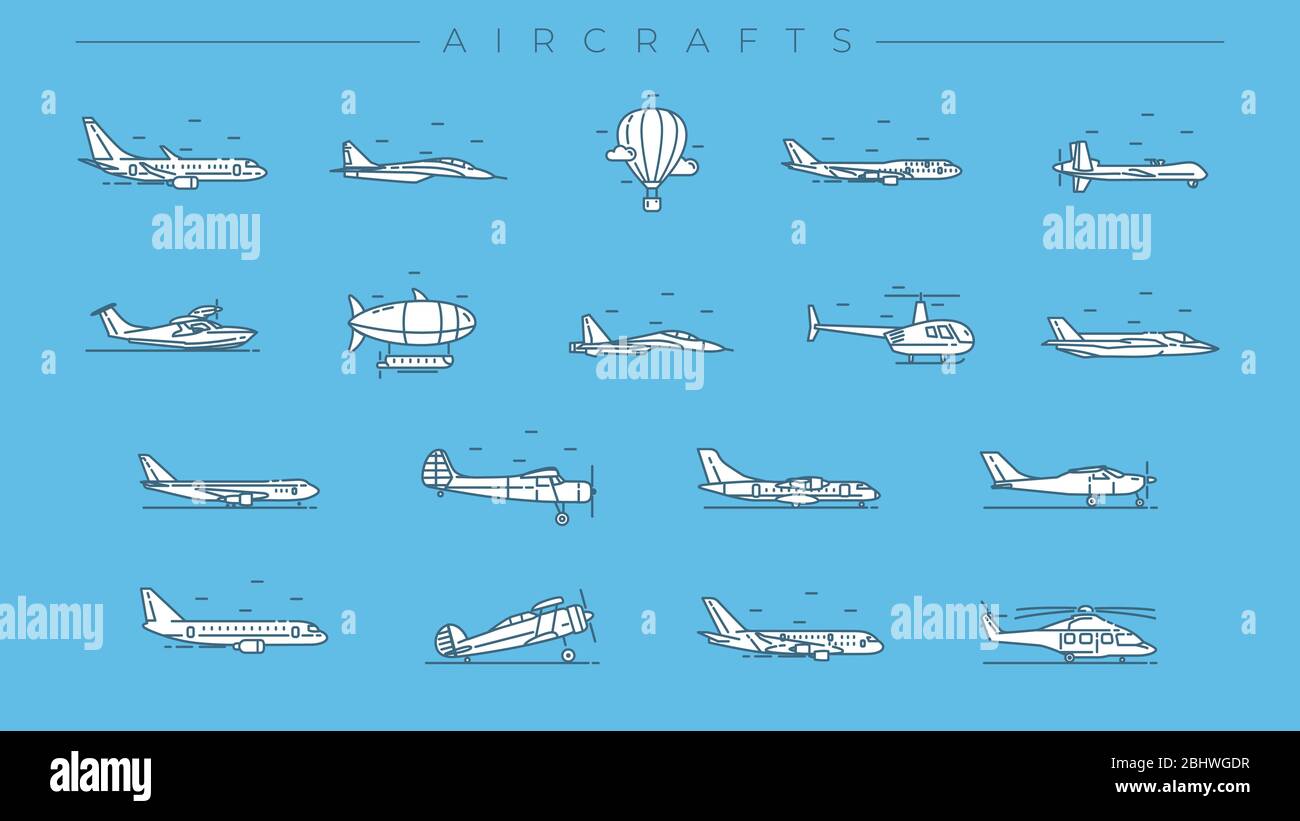 Aircrafts concept line style vector icons set Stock Vector Image & Art ...